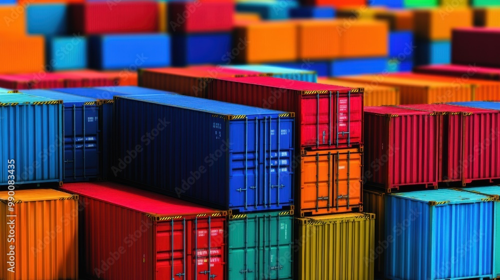 From above, a vibrant array of shipping containers stacked in a port ...