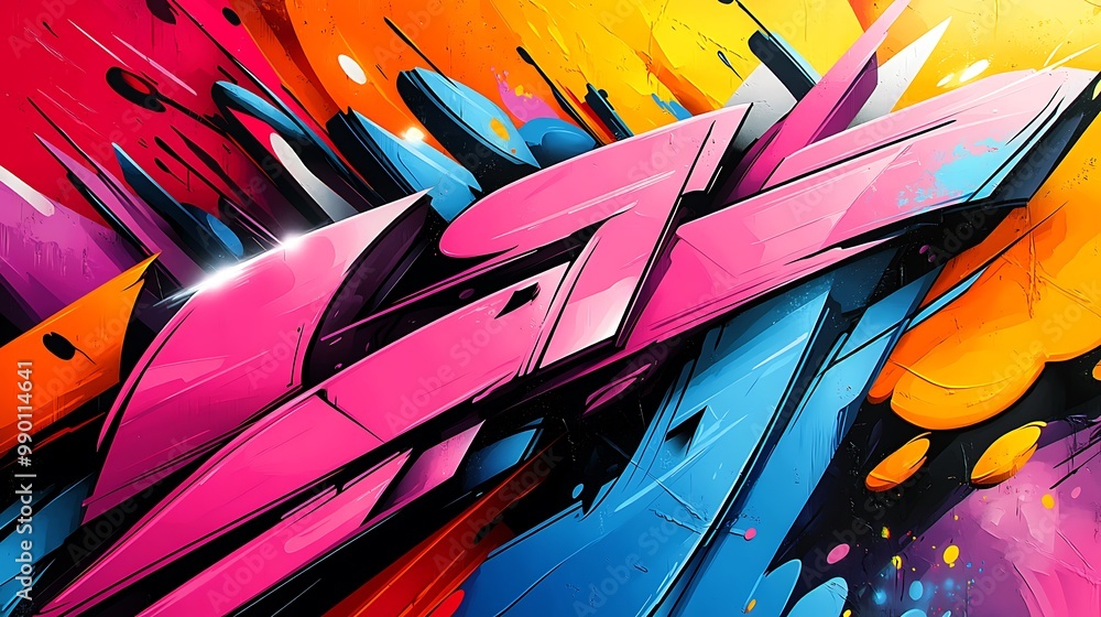 Futuristic shapes combined with bold graffiti strokes, glowing neon ...