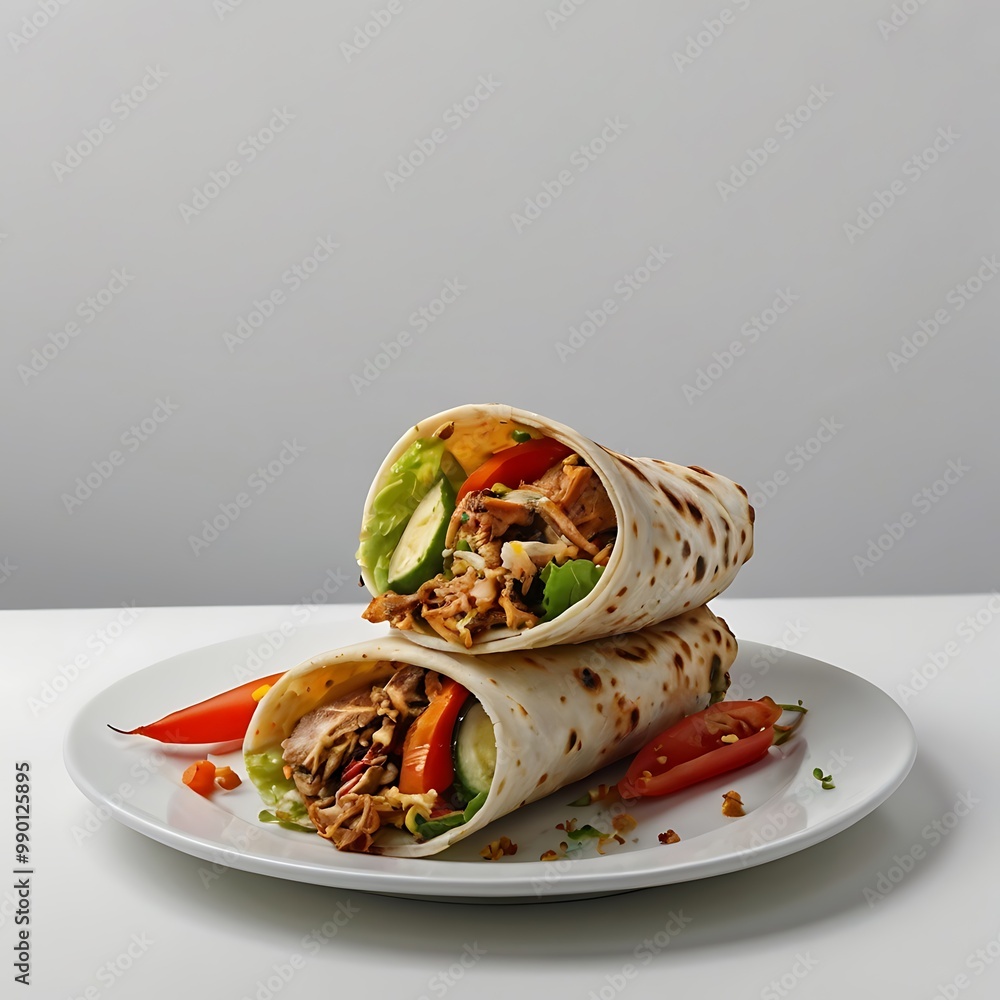 Delicious fresh Shawarma fast food with salad vegetables fried Served ...