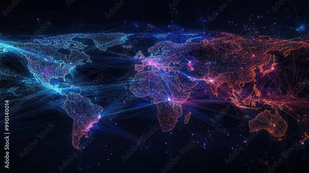 Global Network Map: Connected World, Interconnected Cities, Digital ...