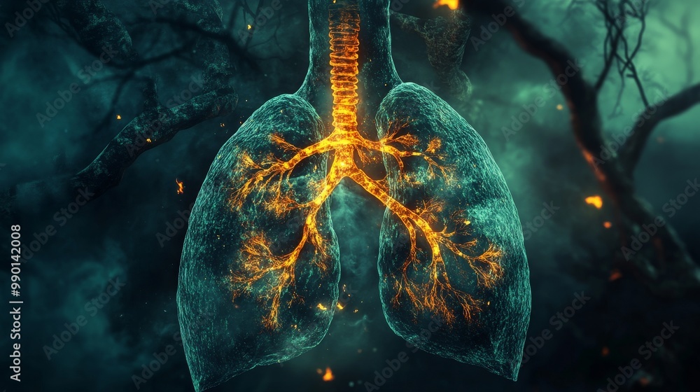 Glowing Lungs in a Dark Forest, a digital illustration of the human ...