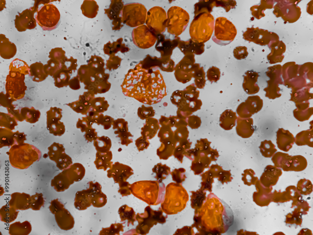 Chronic myeloid leukemia cells or CML, analyze by microscope. Blood ...