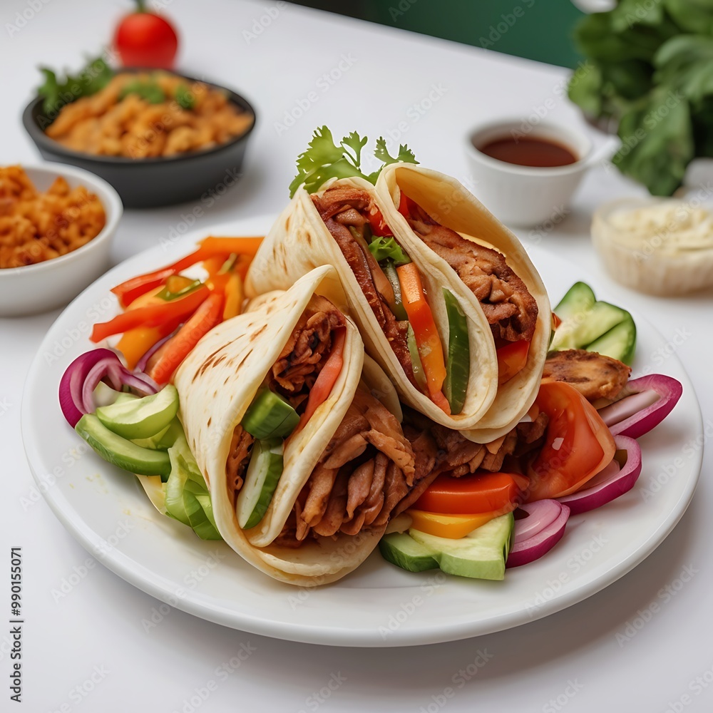 Delicious fresh Shawarma fast food with salad vegetables fried Served ...