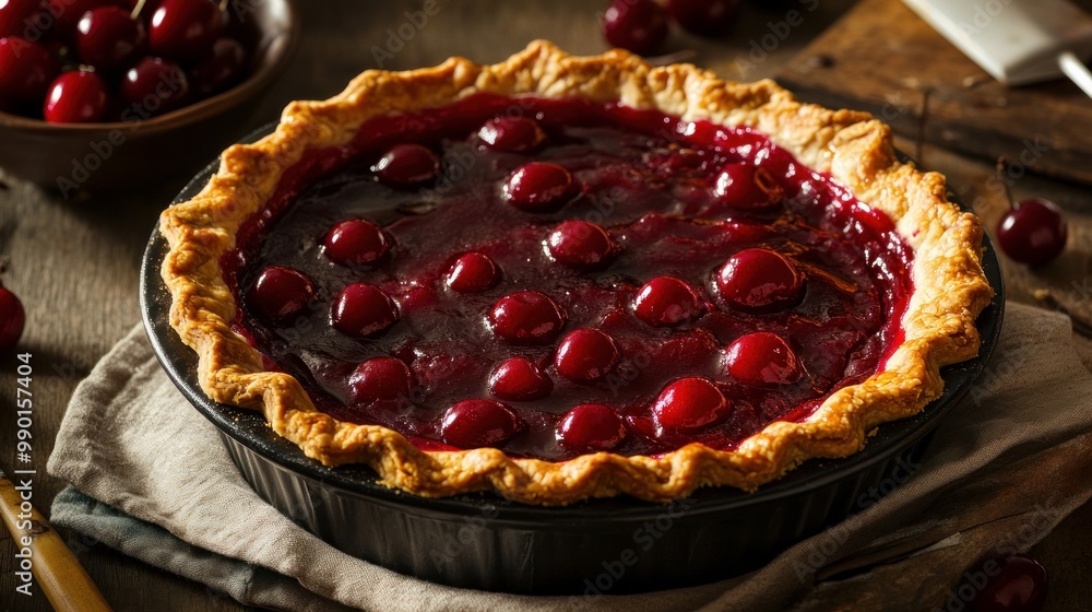 Flavorful red cherry pie with a creamy crust that is covered with delicious American cherries ...