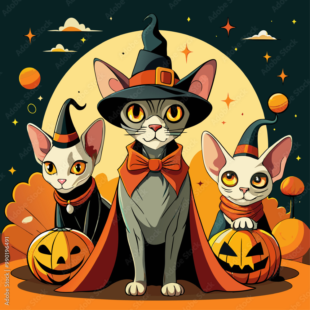 Hocus Pocus Cats: A trio of adorable Sphynx cats dressed in whimsical ...