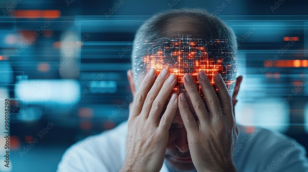 Person clutching their stomach and head, surrounded by distorted ...