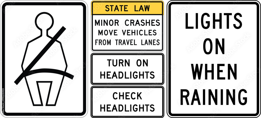 Seat Belt and Headlight Use Signs: Wear Seat Belt, Fender Bender Alerts ...
