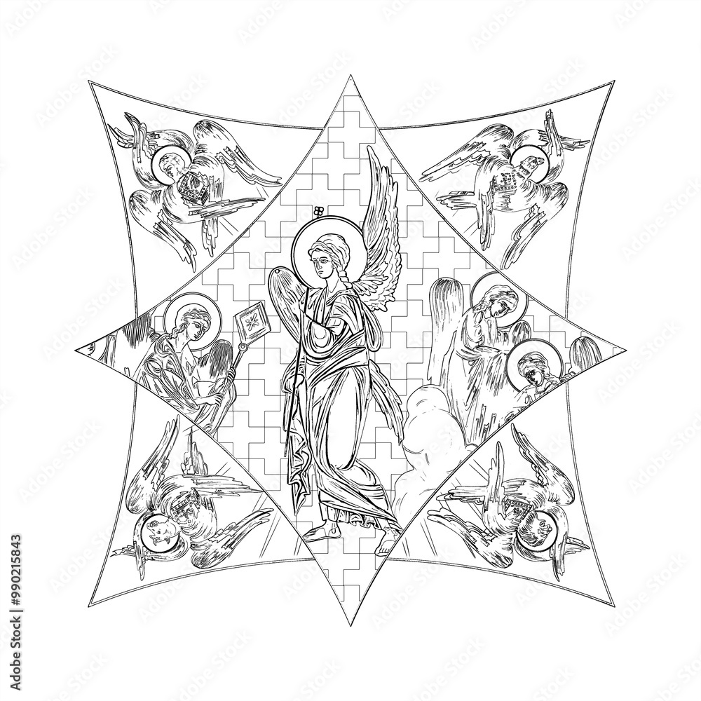 An Angel. Cross dome with 4 apostles, angels and seraphim. Coloring ...