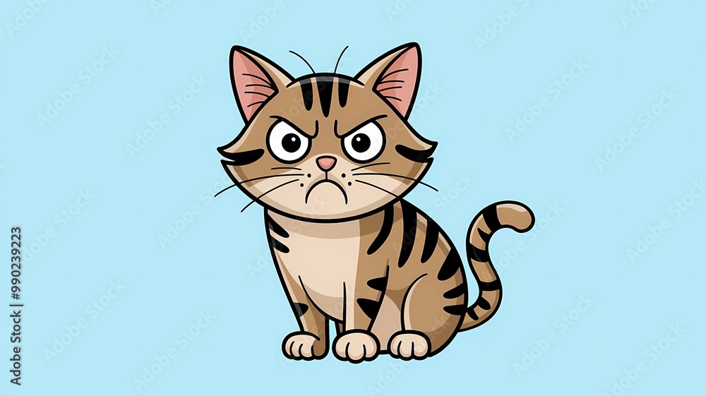 A cartoon illustration of a cat with a surprised and angry expression ...