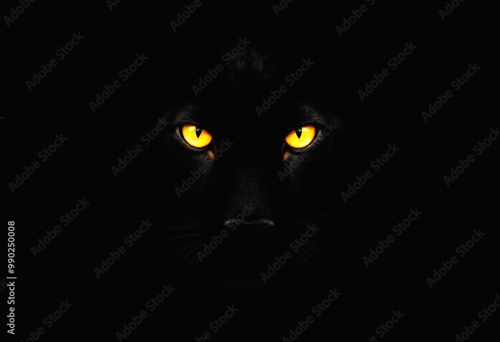 Black panther eyes background, wild cat animal face in night, yellow ...