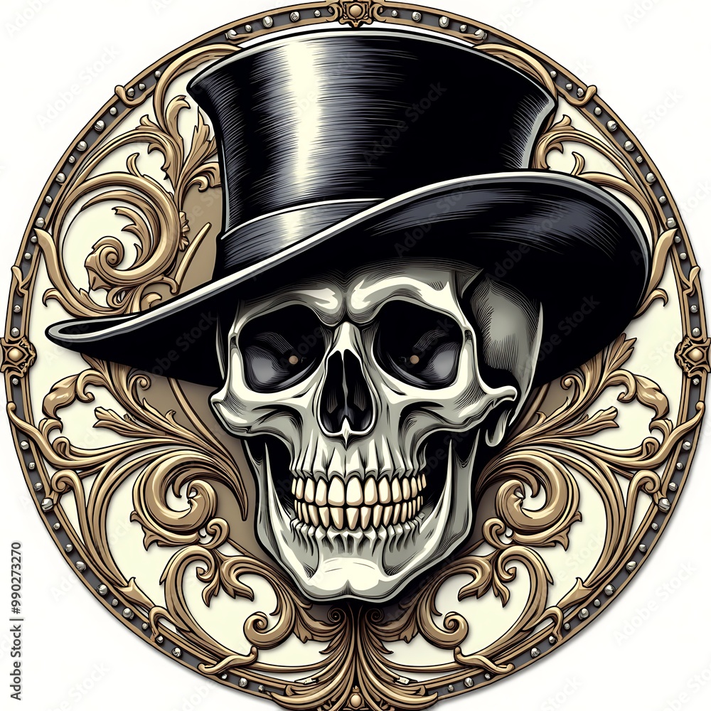 Art of a Skull with Victorian Filigree and Top Hat - Digital Comics ...