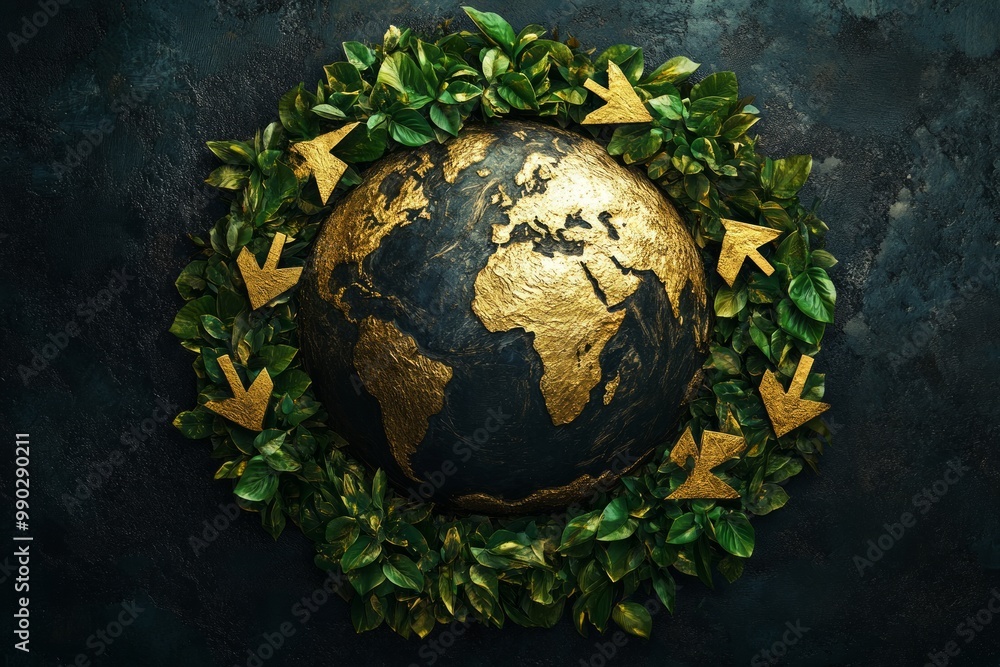 Earth encased in a protective layer of plants, representing global ...