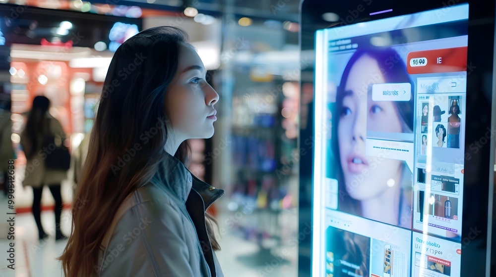 Interactive Digital Mirror in Retail Store Showcasing Personalized ...