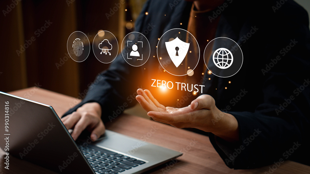 Zero trust security concept, Businessman using laptop with zero trust ...