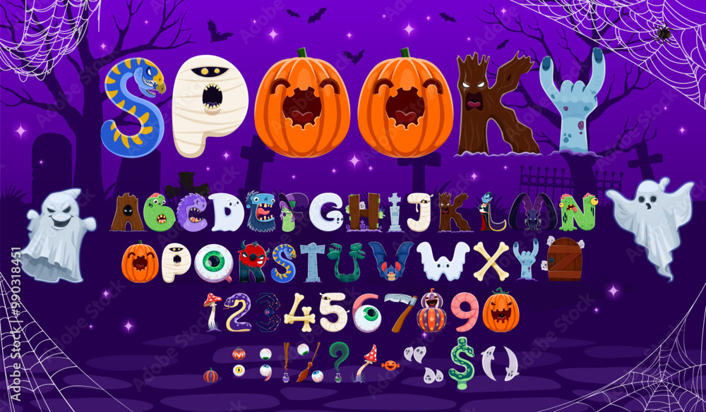 Cartoon Halloween font, scary typeface, holiday type, english fairytale ...