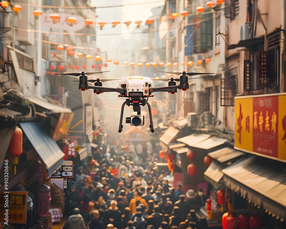 Autonomous Drone Delivering Food in Bustling Urban Market Navigating ...