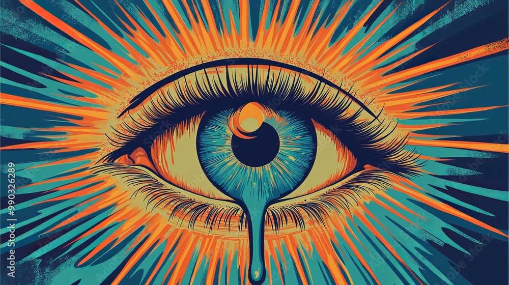 A trippy eye with a tear, designed in a retro style. This poster ...