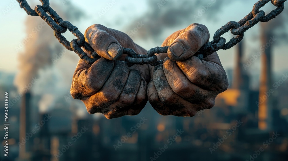 Captive Hands: Symbol of Industrial Oppression and Pollution - Close-up ...