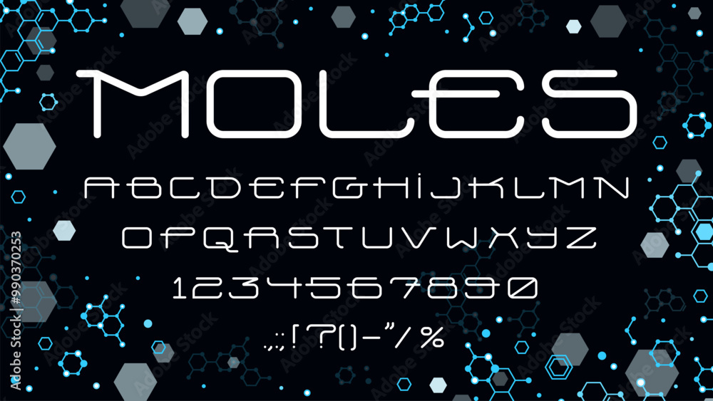 Digital display font, computer type, science typeface vector typography ...