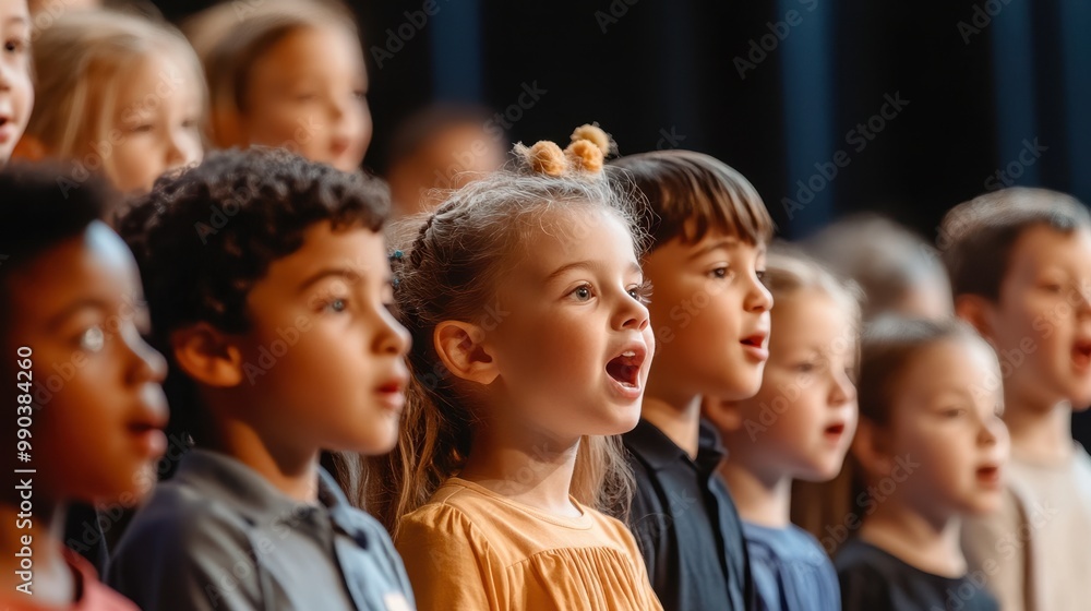 Children joyfully sing on stage, showcasing talents and celebrating ...