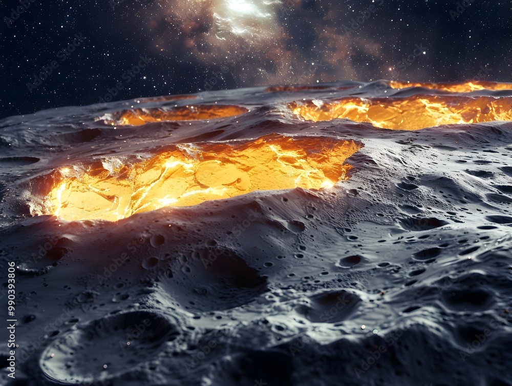 Cosmic Bakery on the Moon with Glowing Craters of Baked Goods Stock ...