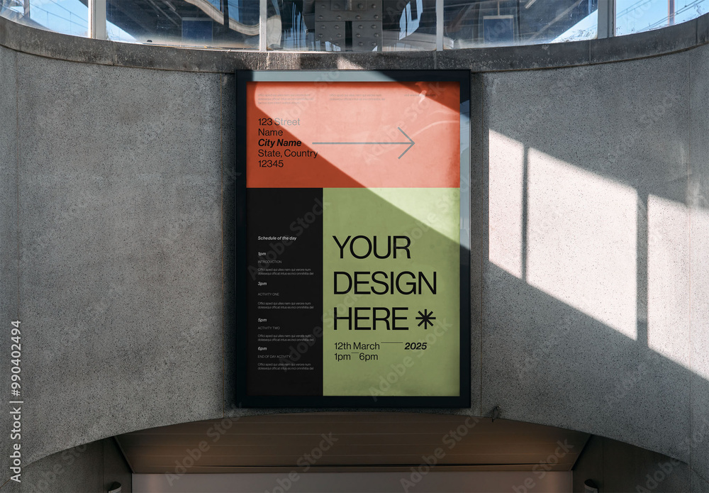Mockup Of Vertical Customizable Poster On Curved Wall Stock Template ...