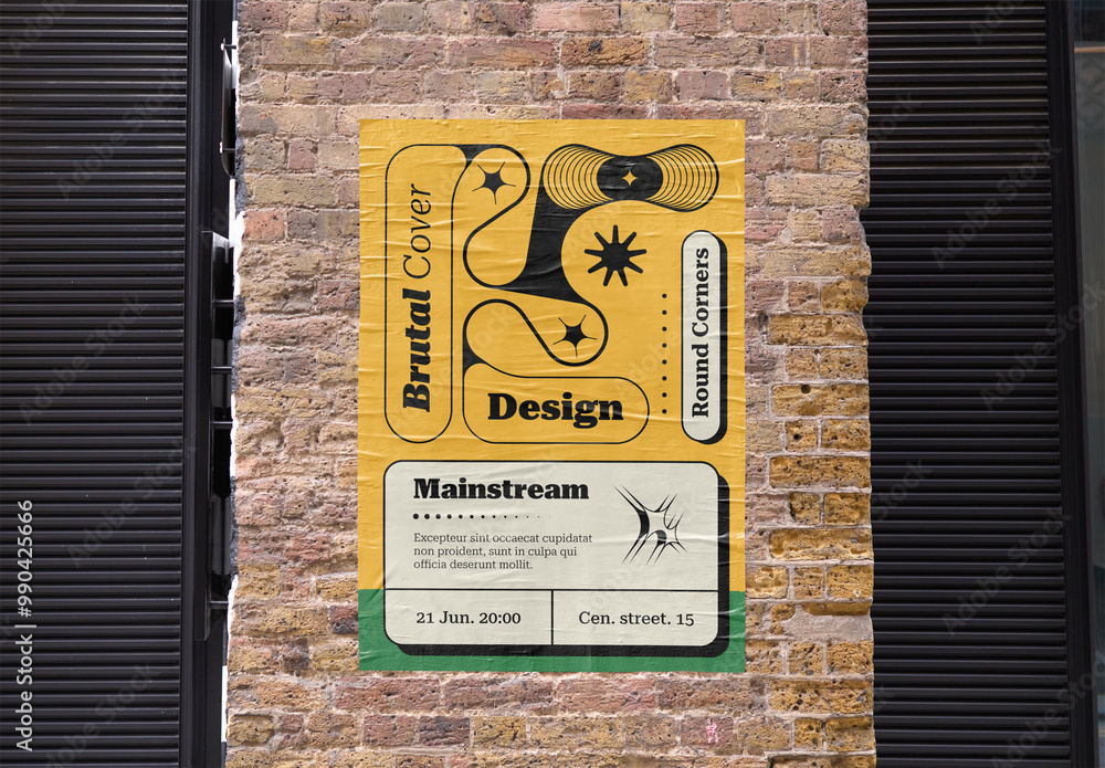 Mockup Of Vertical Customizable Poster On Brick Wall Stock Template ...