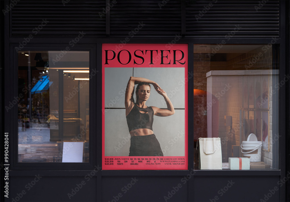 Mockup Of Vertical Customizable Poster On Store Stock Template | Adobe ...