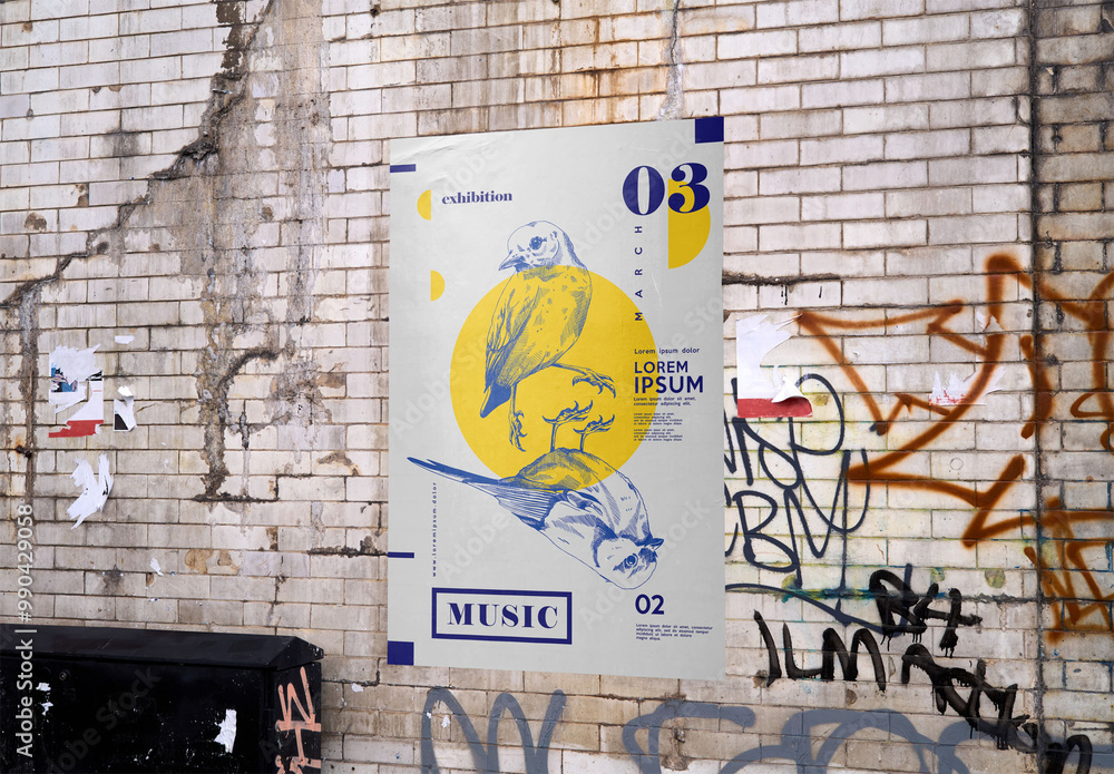 Mockup Of Vertical Customizable Poster On Wall With Graffiti Stock ...