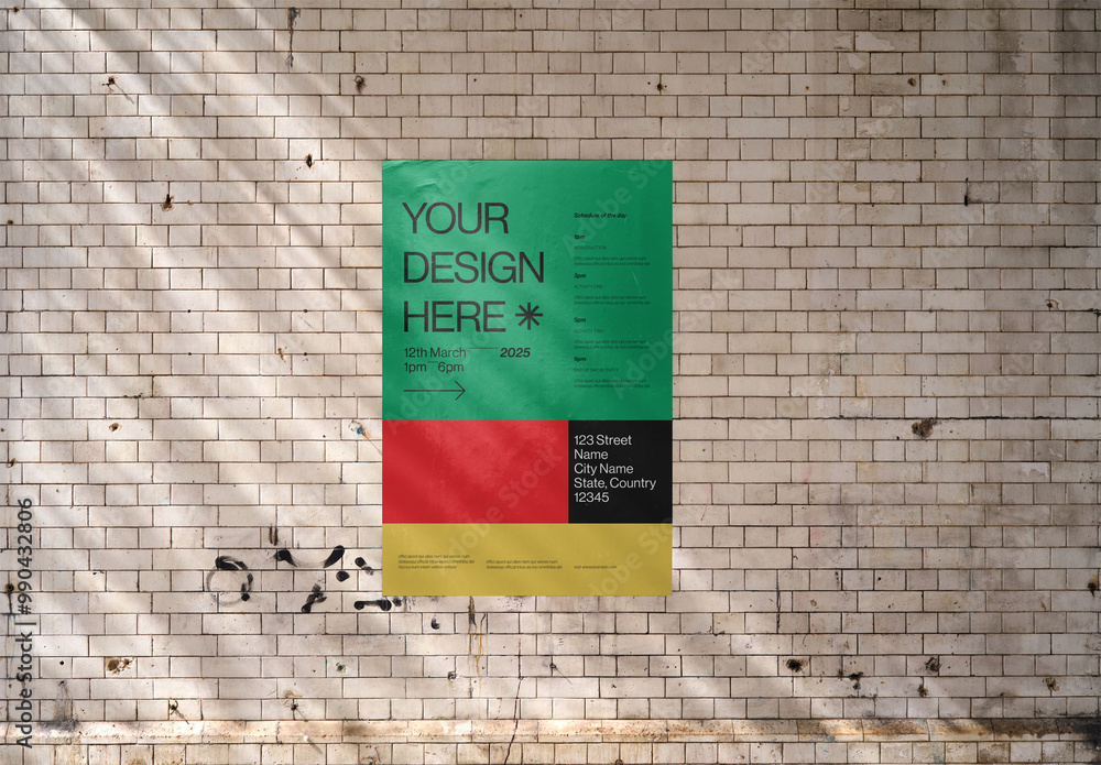 Mockup Of Customizable Vertical Poster On Brick Wall Stock Template ...