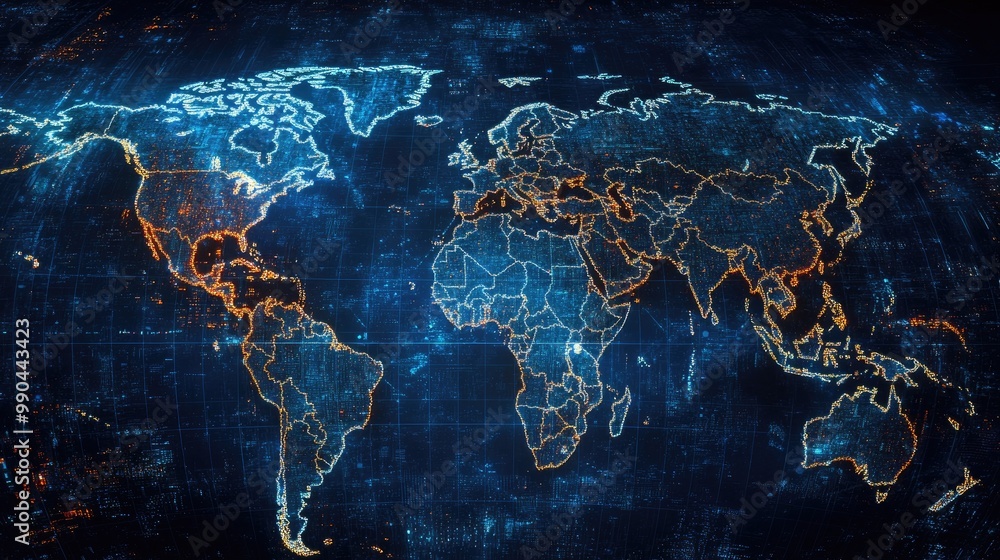 Global map with borders highlighted, showing areas impacted by trade ...