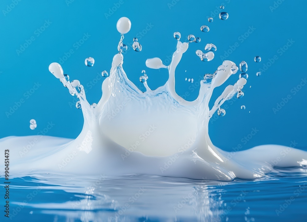 Milk splash isolated on a blue background, white milk splashes and ...