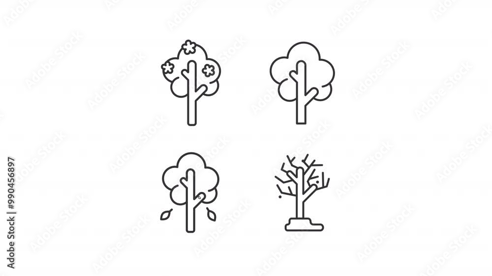 Four seasons line animation library. Animated trees icons. Weather ...