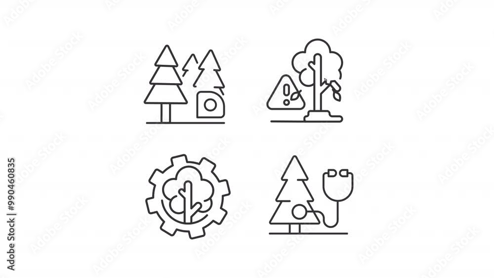 Forest management line animations. Animated trees icons. Tree services ...