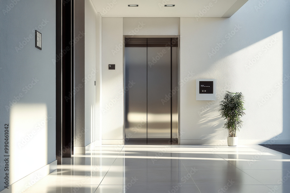 Luxury elevator lobby, marble flooring, chandelier lighting, opulent ...