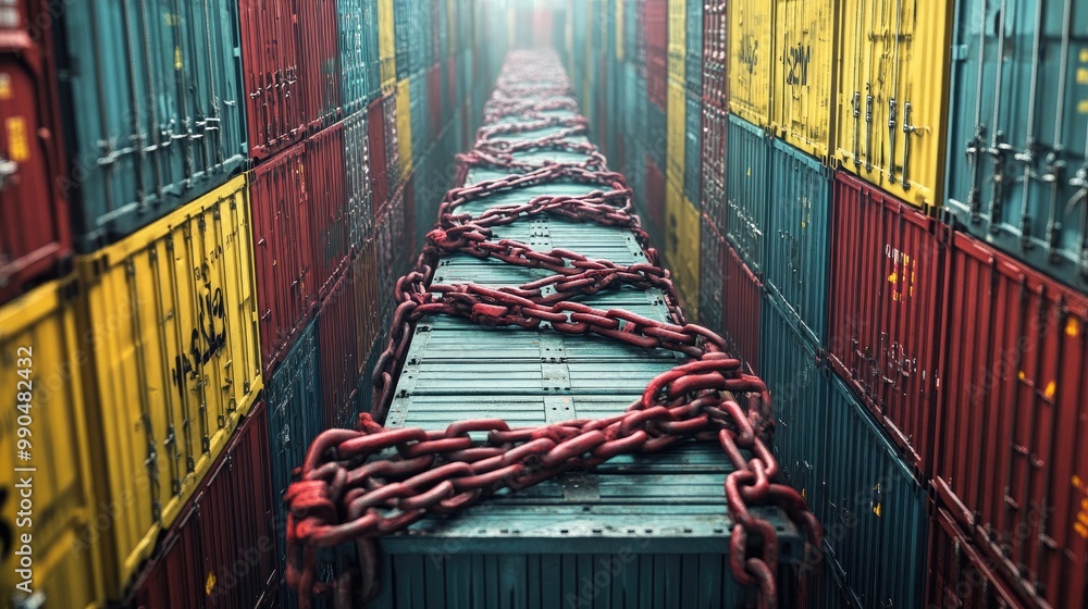 Visual of blocked shipping routes with chains and barriers ...