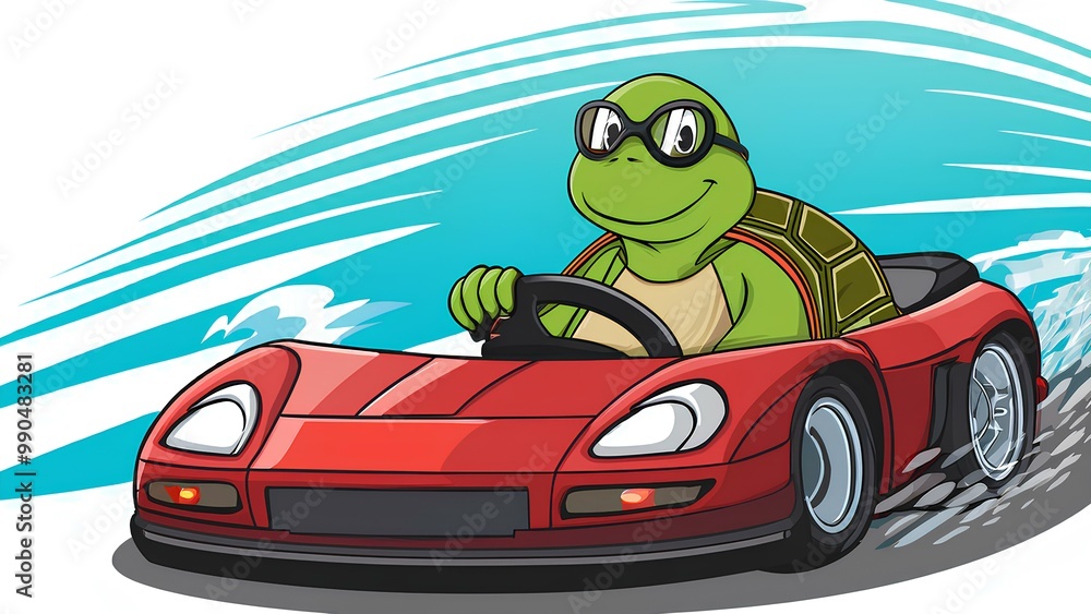 Slow turtle is driving a fast car. Cartoon Turtle driving a sports car ...
