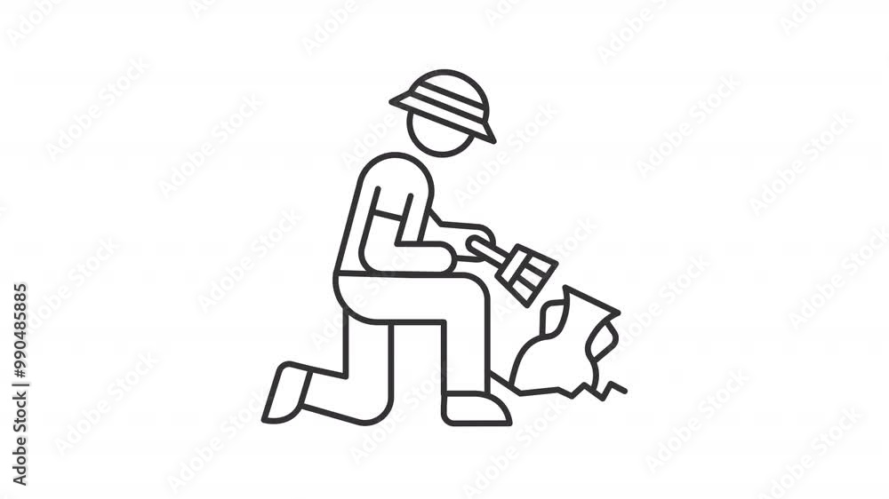 Animated archaeologist icon. Excavation of ancient artifacts line ...