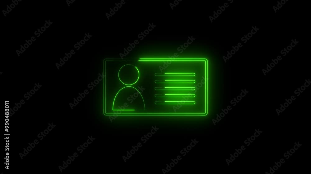 Glowing neon identity card icon animation. Neon Identification card ...