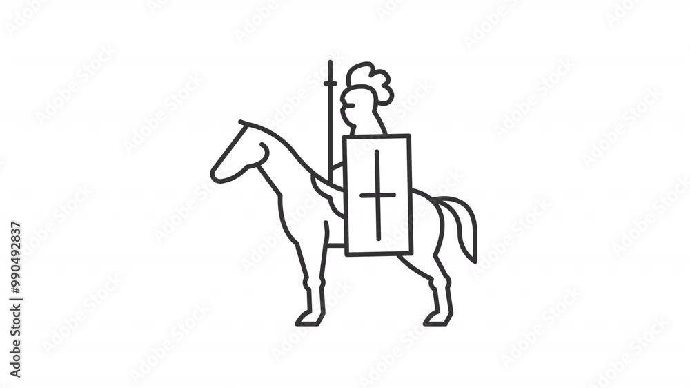 Animated knight icon. Medieval warrior horseback line animation. Armor ...