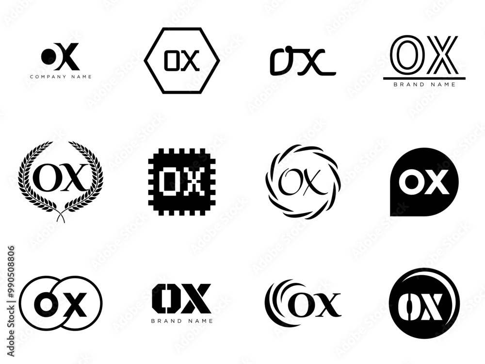 OX logo company template. Letter o and x logotype. Set different ...