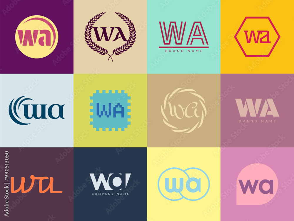 WA logo company template. Letter w and a logotype. Set different ...