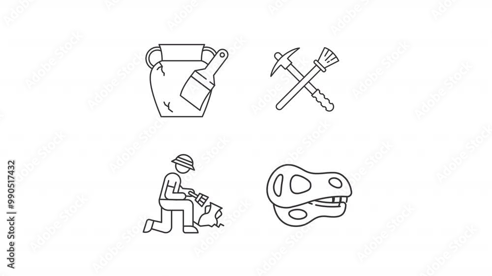 Animated excavation icons. Archeology line animation library. Relic ...