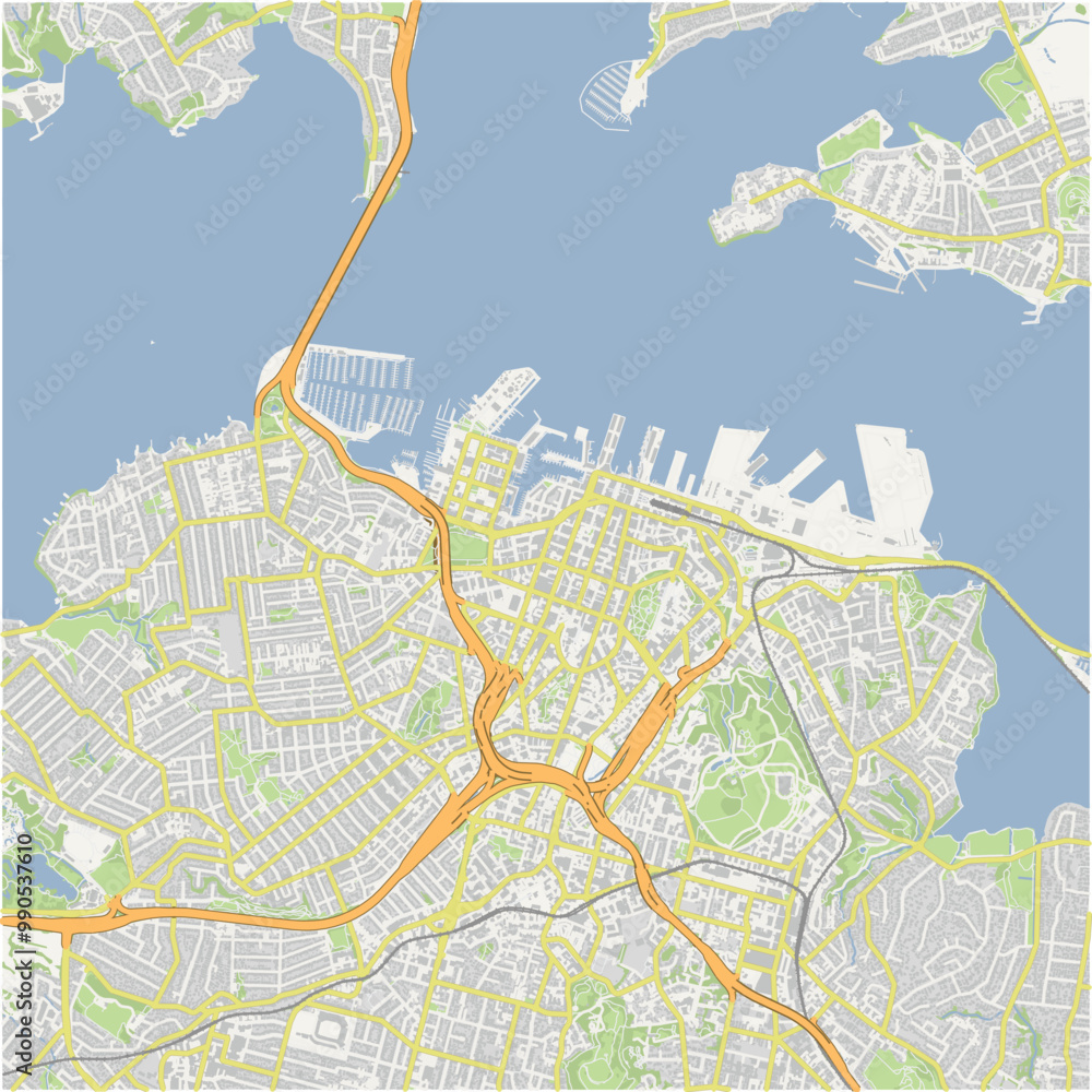 Poster Map of Auckland center in New Zealand in a normal road map style ...