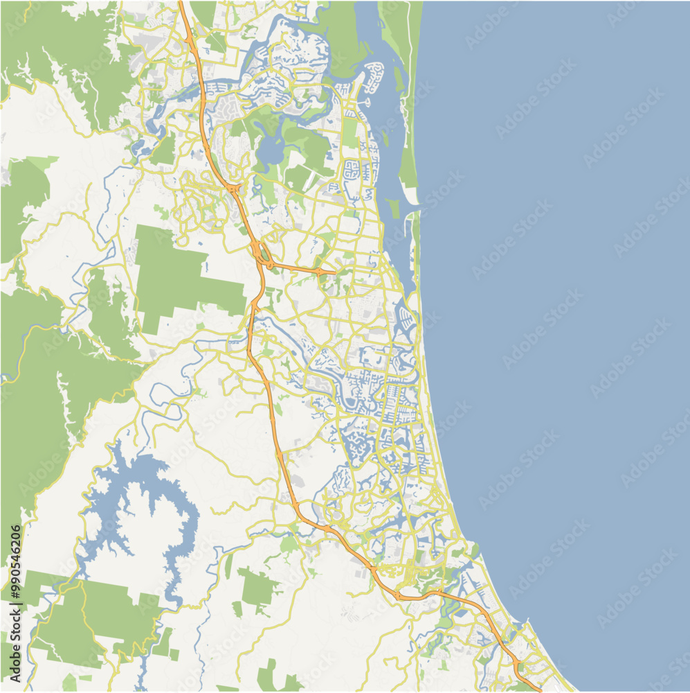 Map of Gold Coast in Australia in a normal road map style. Contains ...