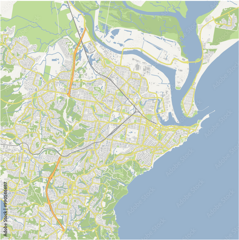 Map of Newcastle in Australia in a normal road map style. Contains ...