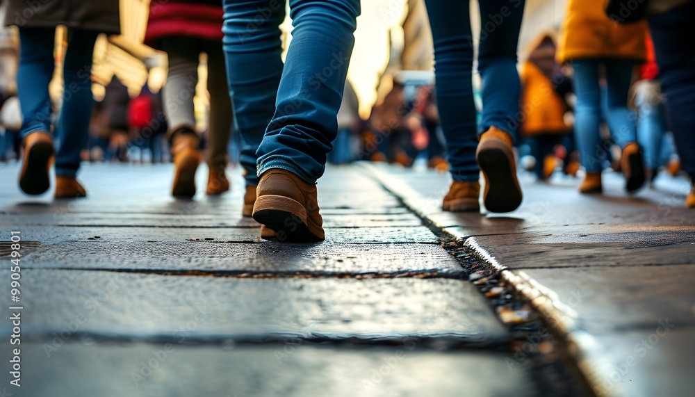 Urban hustle of crowds commuting in downtown France with close-up views ...