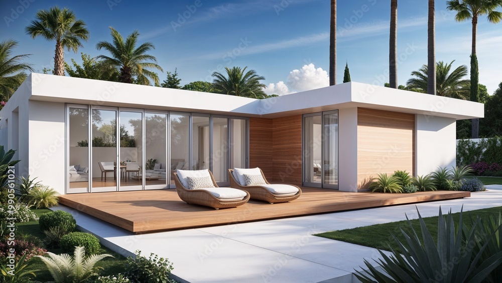 A sleek, modern, single-story house with a minimalist design boasting a ...