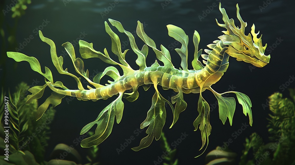 A leafy sea dragon, a unique and fascinating creature, swims through a ...