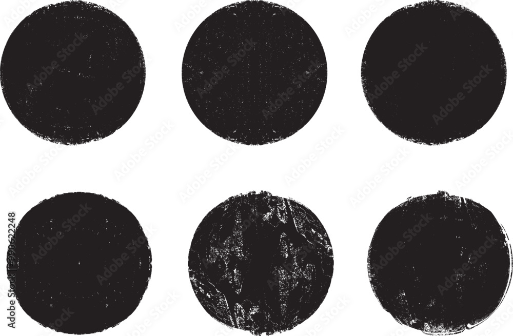 Circle rough edges stamps collection . Grunge set of textured round ...